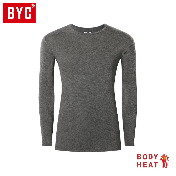 BYC 남성 보디히트 베이직 U넥 긴팔티 S0064 재색 - 온채널